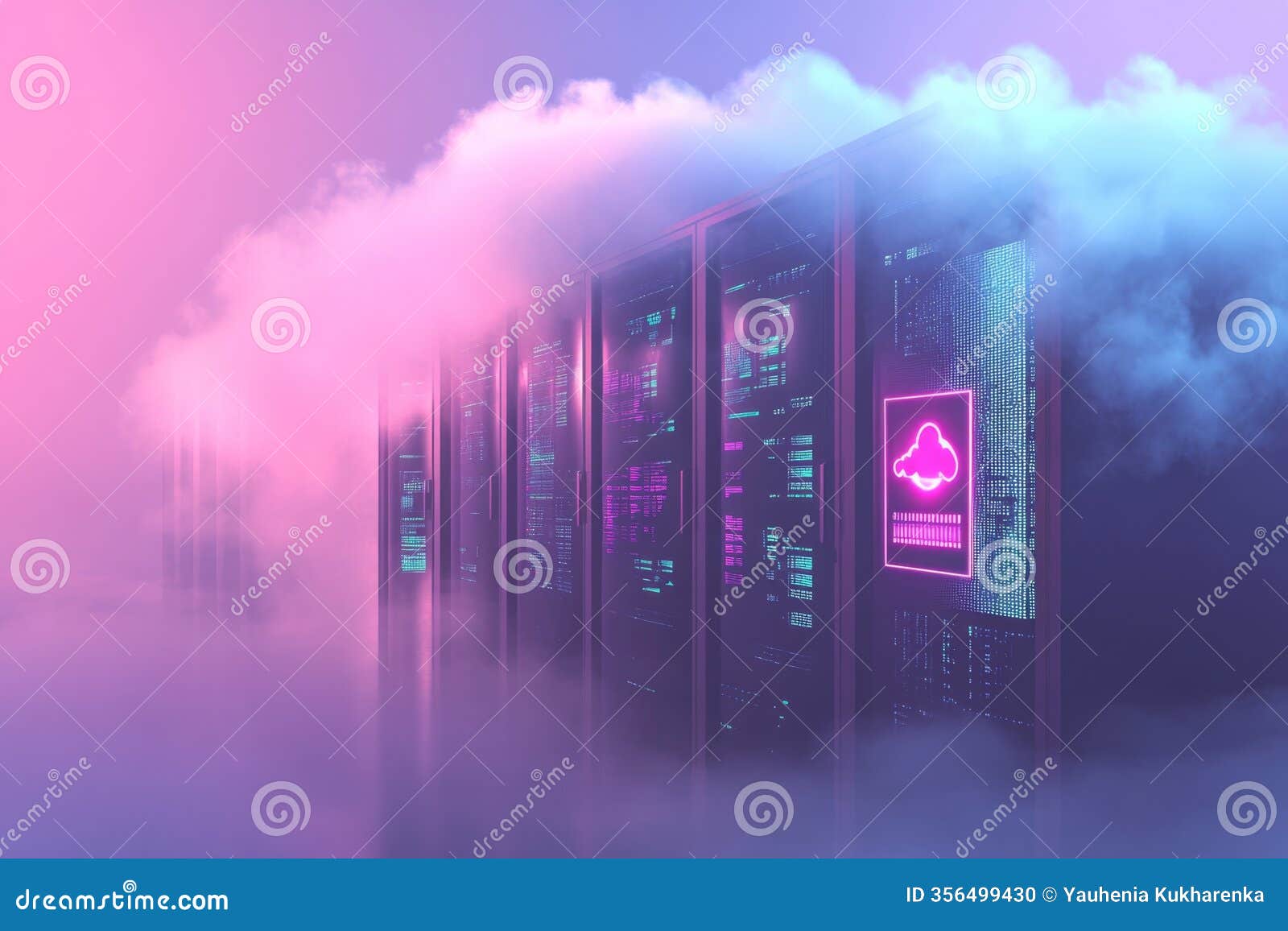 Futuristic Cloud-Based Data Center Stock Illustration - Illustration of ...