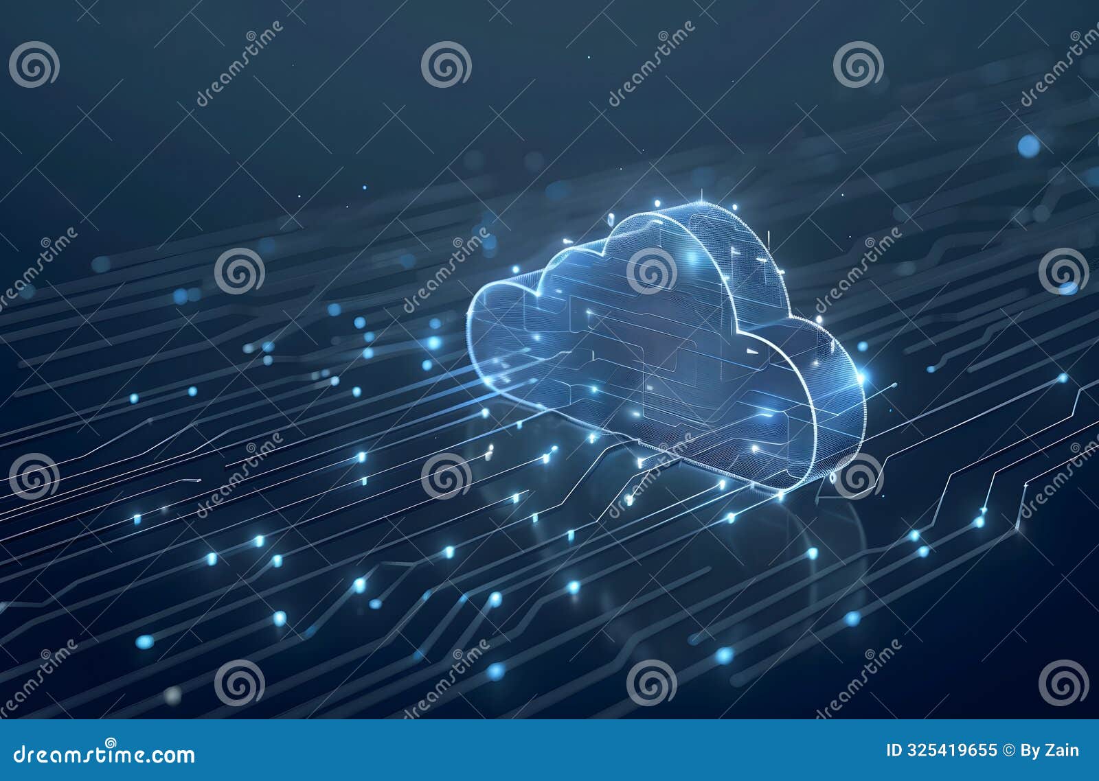 Futuristic Cloud Computing Concept with Digital Circuit, Data Network Visualization Social ...
