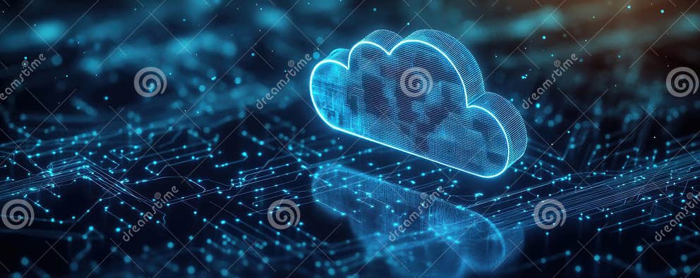 Futuristic Cloud Computing Concept with Digital Cloud Icon Surrounded by Circuit Patterns ...