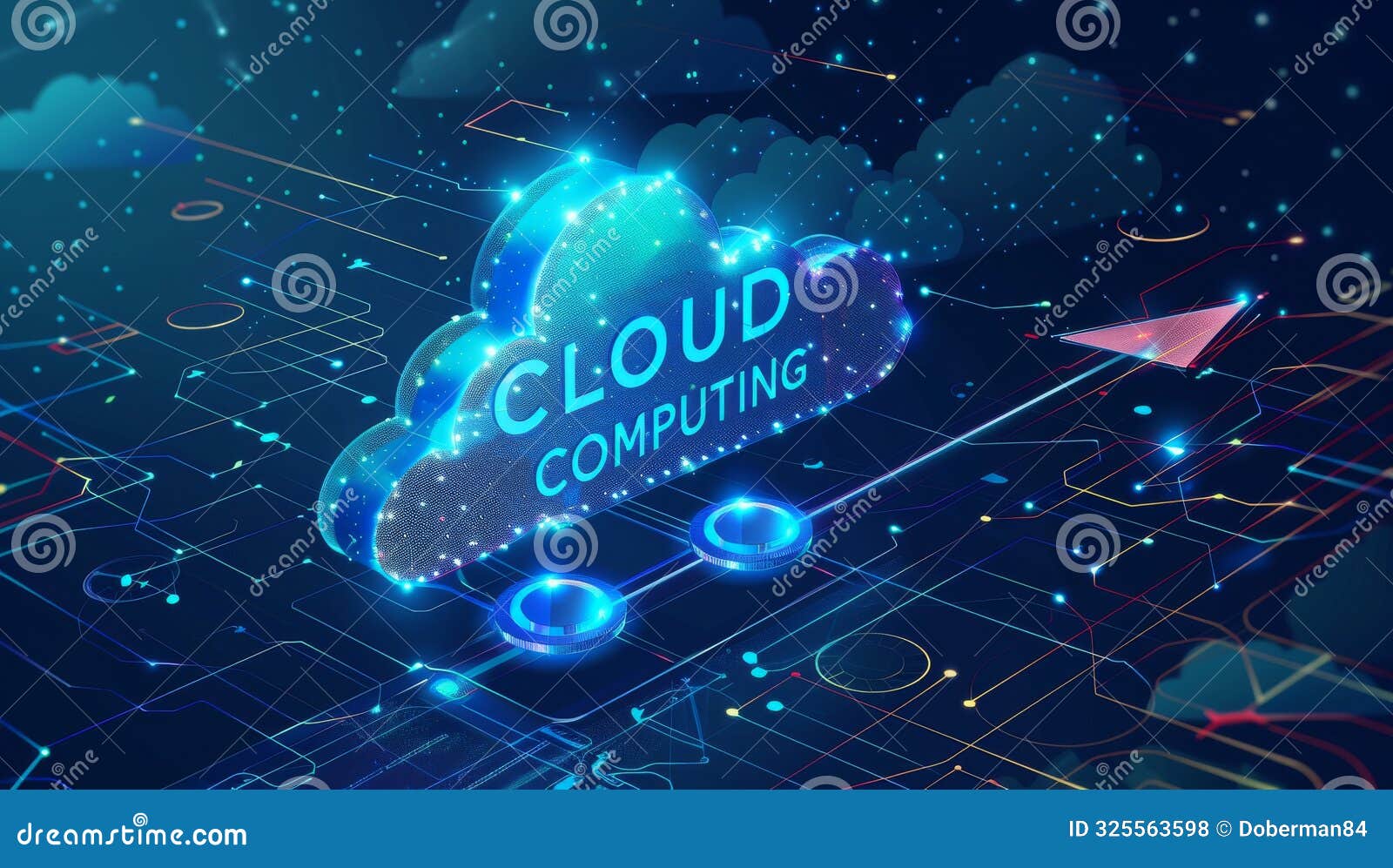 Futuristic Cloud Computing Concept with Digital Network Connections and Glowing Cloud Icon Stock ...