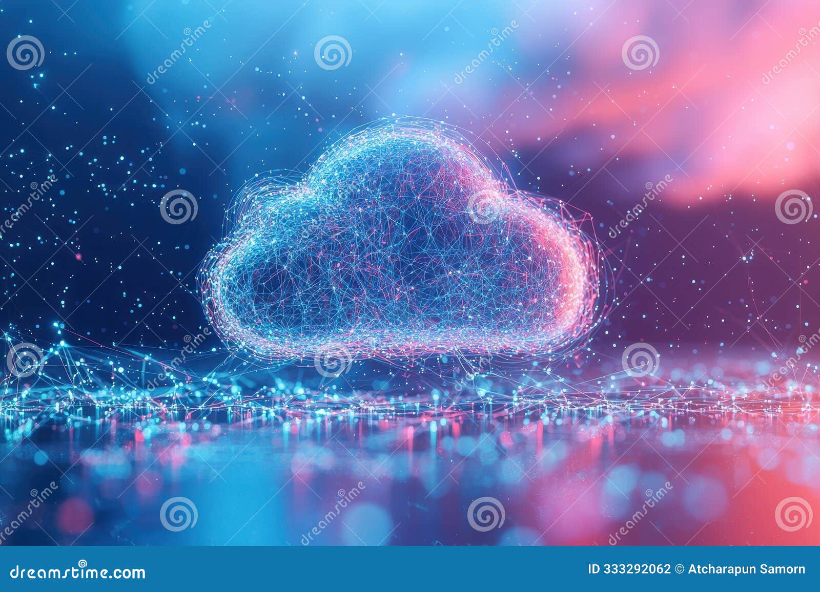 Futuristic Cloud Computing Concept with Glowing Digital Network Connections in 3D Illustration ...