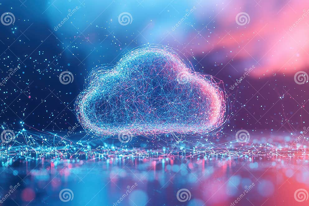 Futuristic Cloud Computing Concept with Glowing Digital Network Connections in 3D Illustration ...