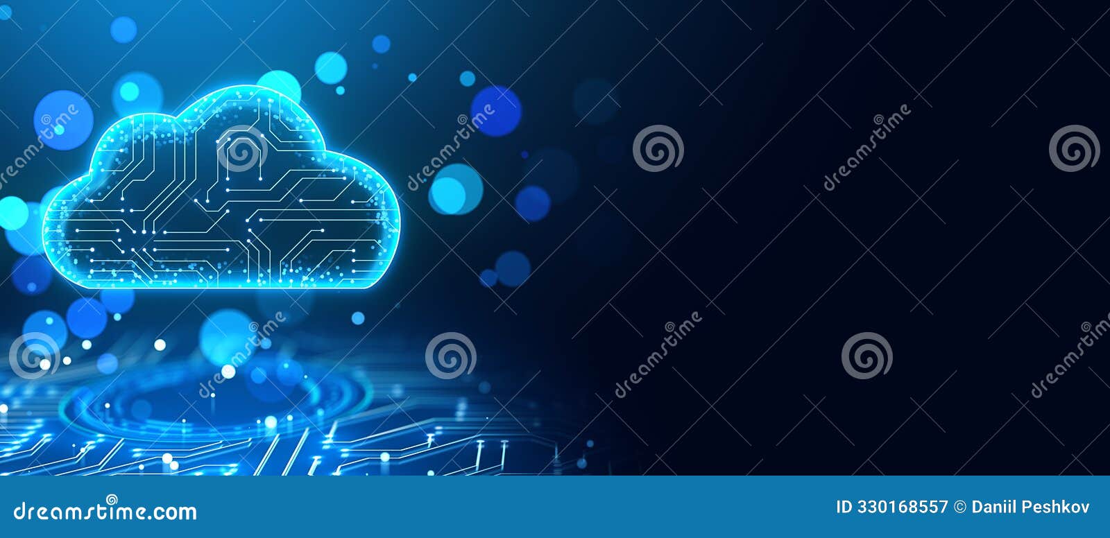 Futuristic Cloud Computing Concept With Neon Circuit Lines. 3D Rendering Royalty-Free Stock ...