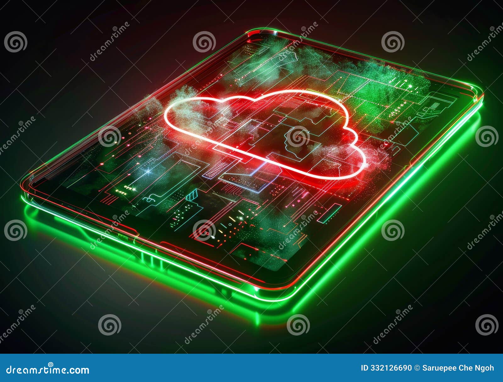 Futuristic Cloud Computing Concept with Neon Lights Digital Technology and Innovation in a ...