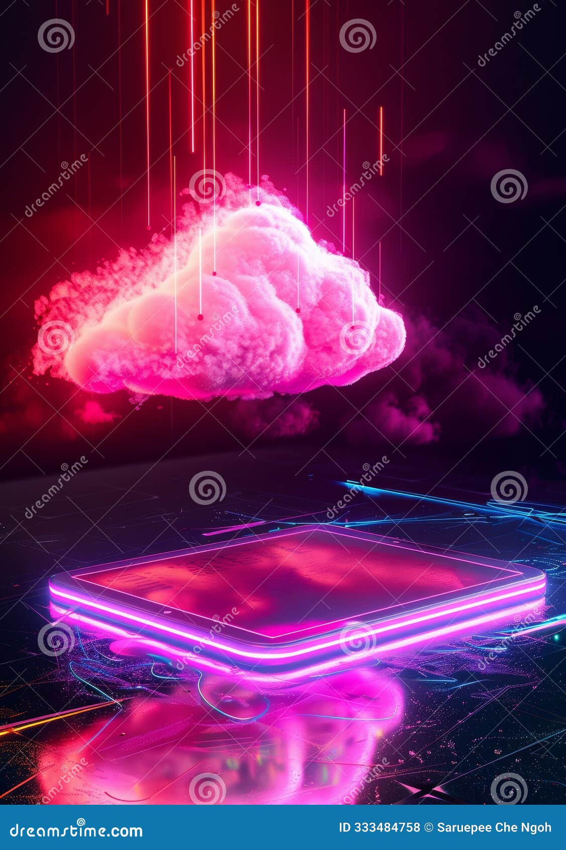 Futuristic Cloud Computing Concept with Neon Lights Digital Technology and Innovation in a ...