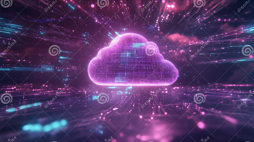 Futuristic Cloud Computing Concept with Purple Glowing Cloud Stock ...