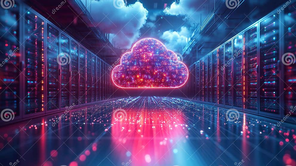 Futuristic Cloud Computing Data Center - Generative Ai Stock Illustration - Illustration of ...