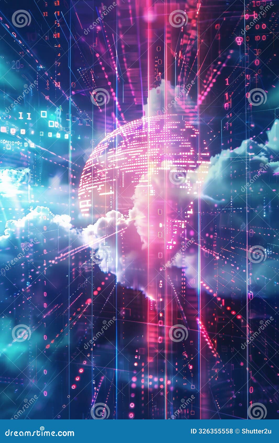 Futuristic Cloud Computing Graphic Binary Backdrop Tech Innovation ...