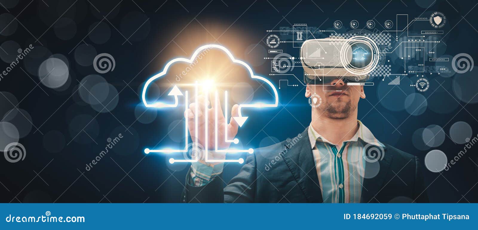 Futuristic Cloud Computing Storage System Concept,businessman Wearing ...