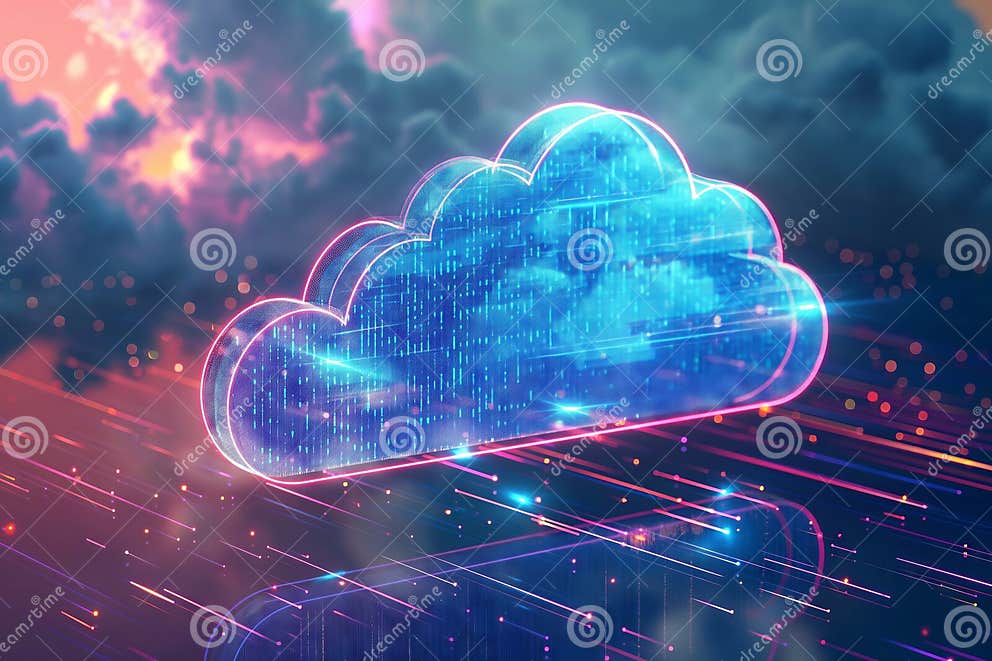 Futuristic Cloud Computing Visualization with Neon Lights. Concept ...