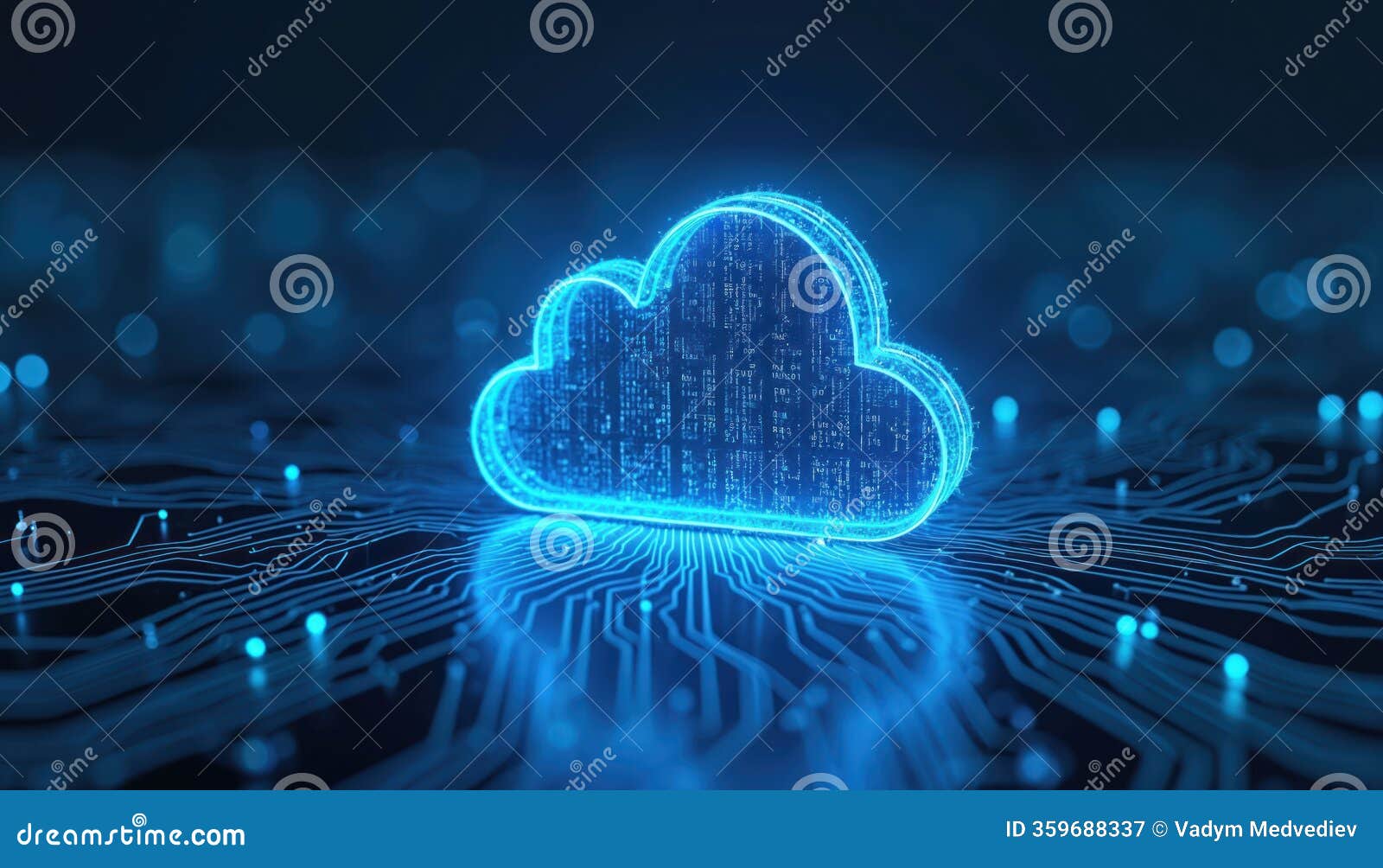 Futuristic Cloud Migration Project Illustration. Cloud Platform Glows ...