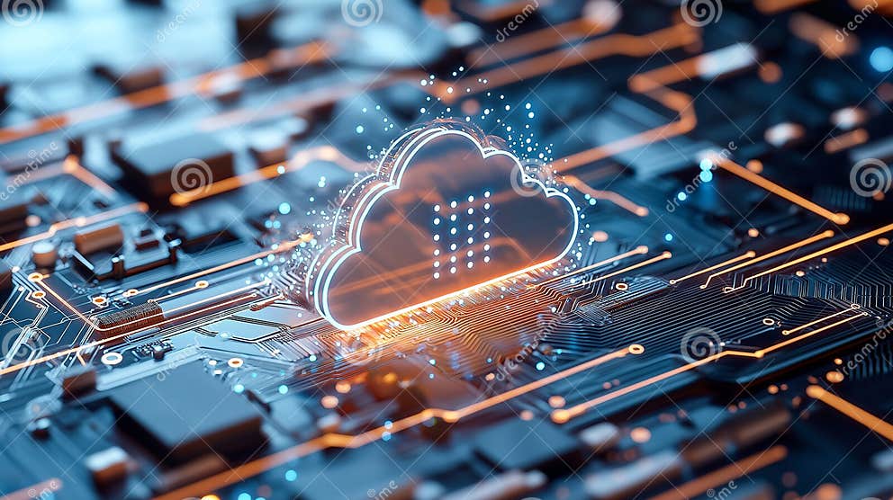 Futuristic Cloud Technology with Glowing Circuits and Digital Elements Represents Advanced Data ...