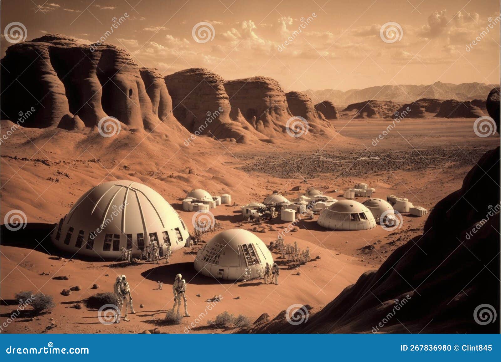A Futuristic Colony on Mars, with Astronauts Exploring the Craters ... A Futuristic Colony on Mars, with Astronauts Exploring the Craters ...