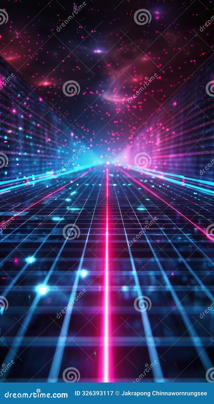 Futuristic Colorful Neon Grid Pattern Extending into a Virtual Galaxy ...
