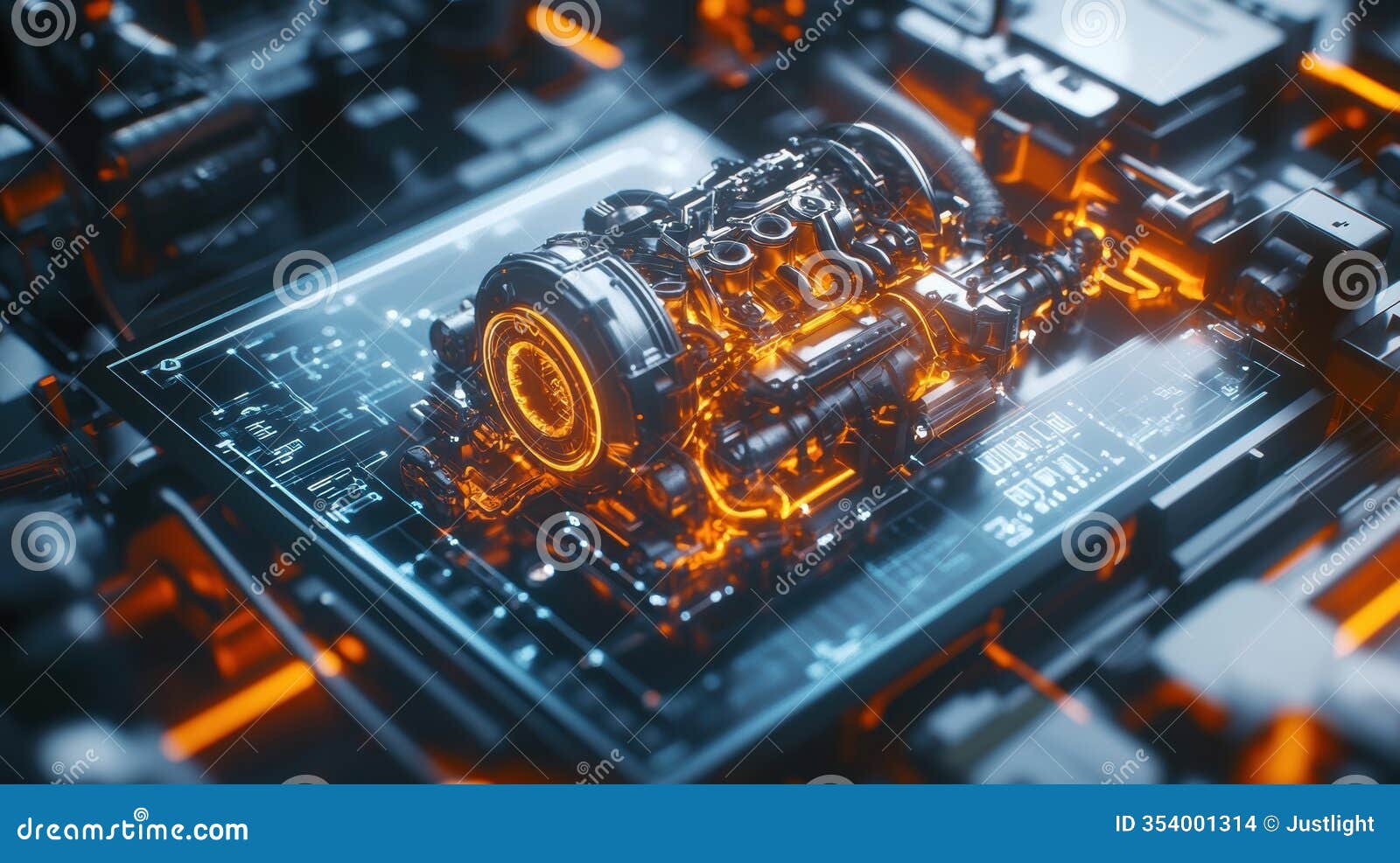 Futuristic Combustion Engine Undergoing Manufacturing Process on ...