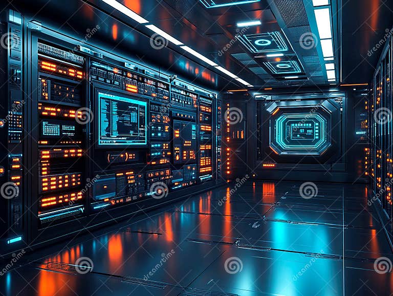 A Futuristic Command Center with Advanced Technology, Sleek Consoles ...