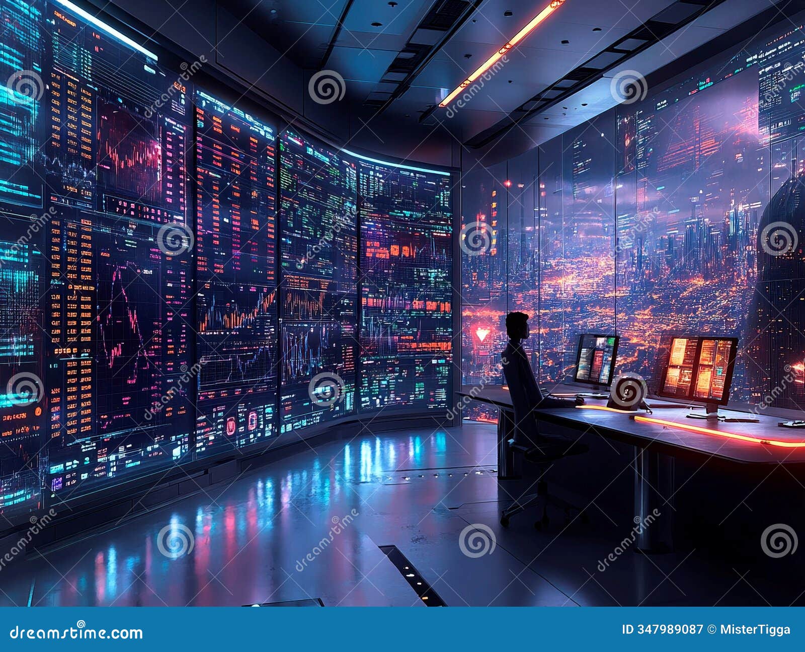 A Futuristic Command Center Filled with Multiple Large Monitors ...