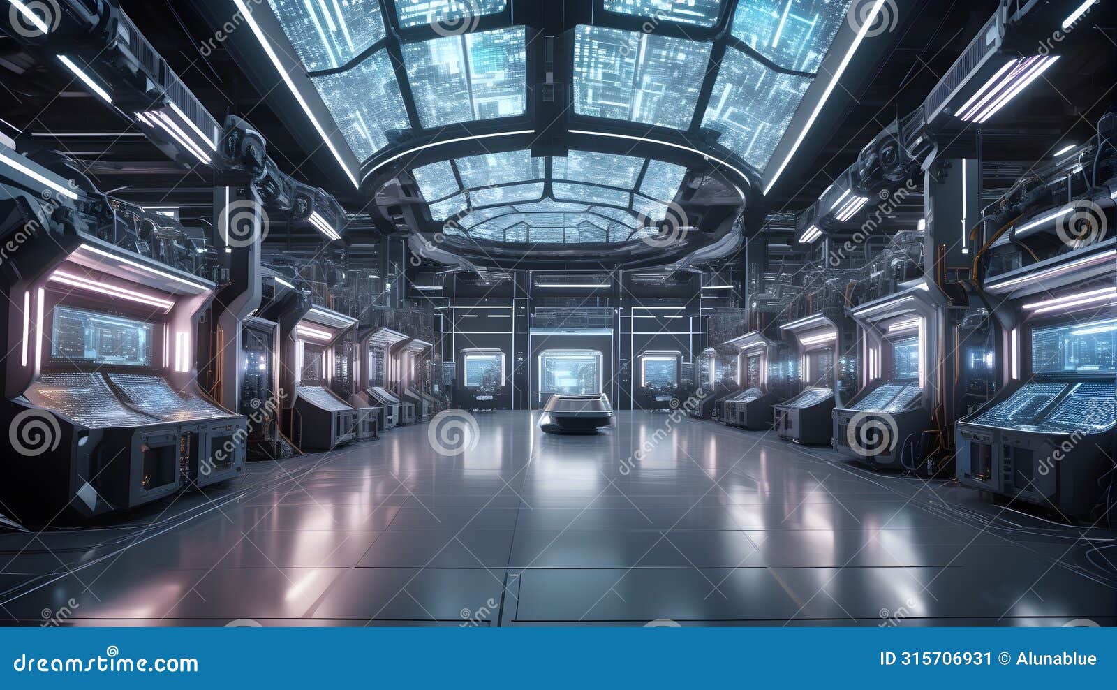 Futuristic Command Center with Illuminated Terminals in a High-Tech ...