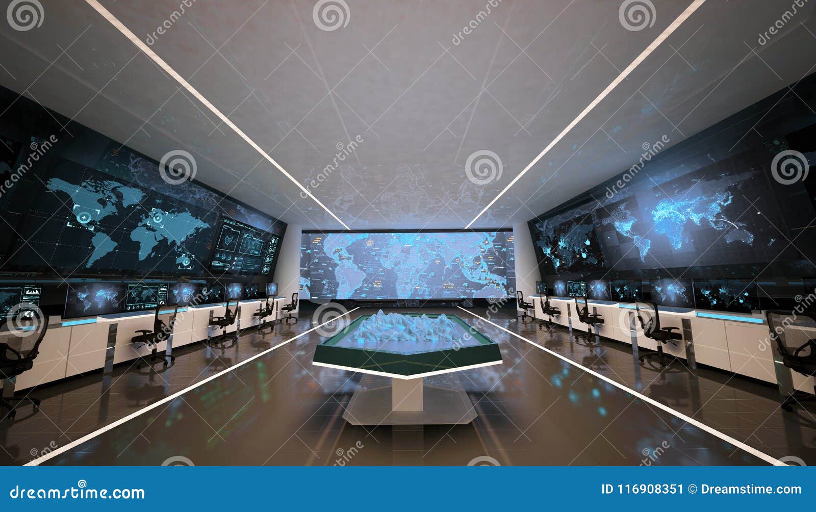 Futuristic Command Center Interior, Big Displays, Holographic ... Futuristic Command Center Interior, Big Displays, Holographic ...