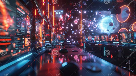 Futuristic Command Center Showing Data Analysis and Projections in Neon Lights Stock Image ...