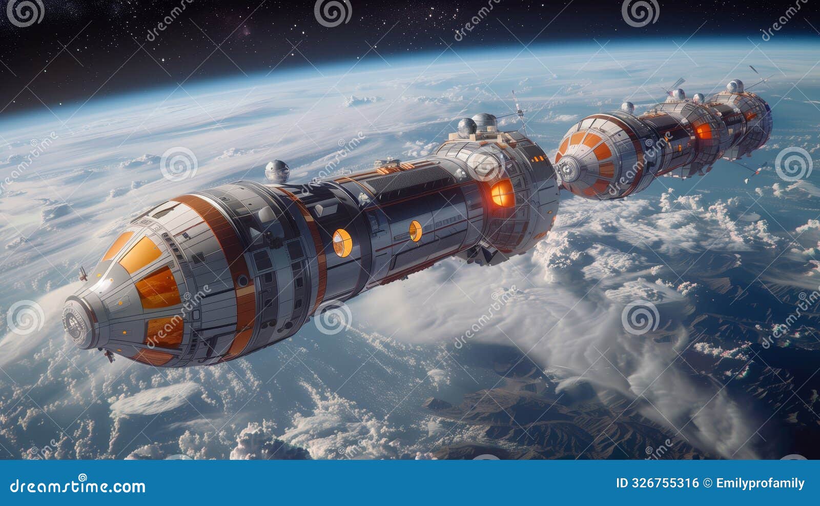 Futuristic Commercial Space Station Design Orbiting Earth Stock Photo ...