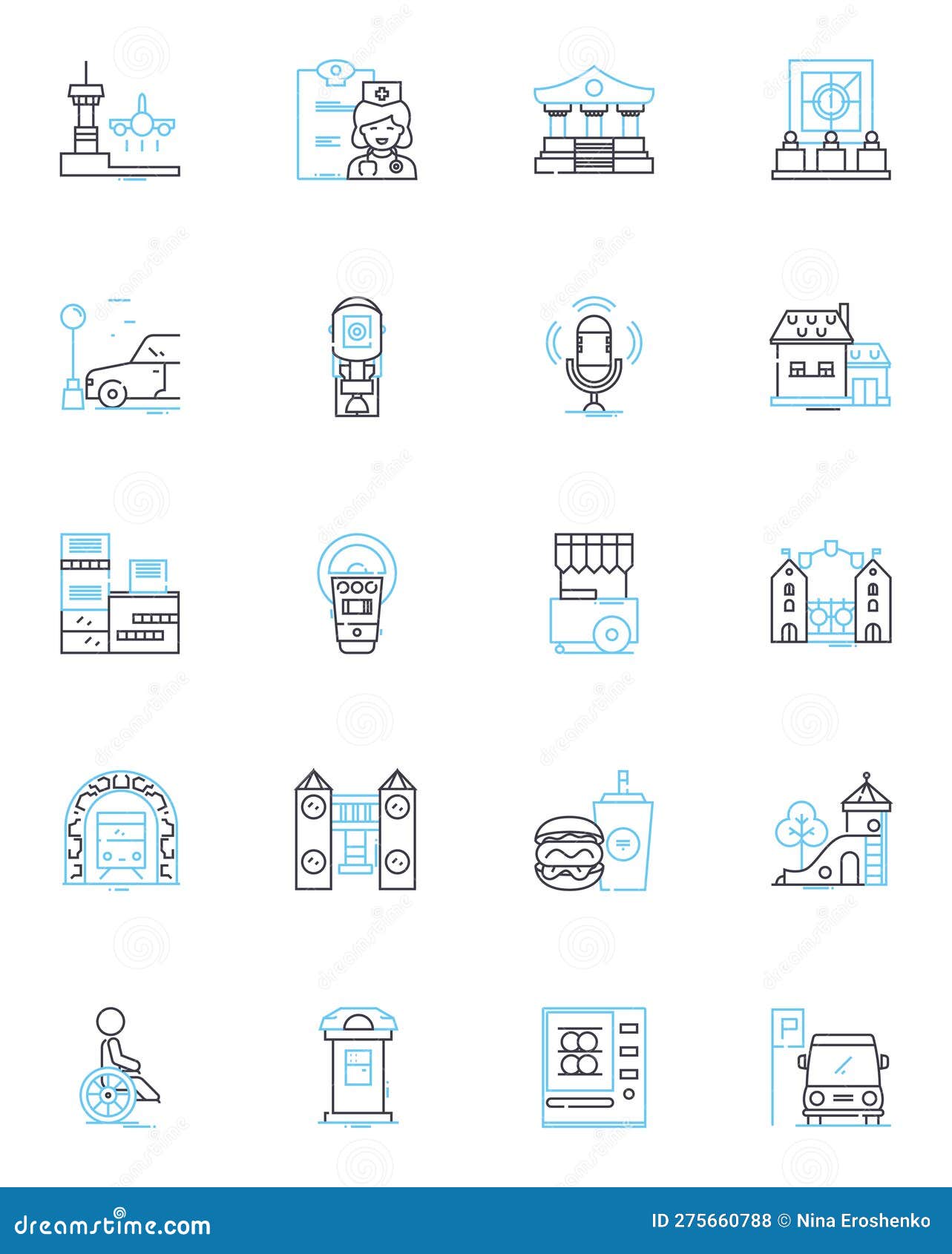 Futuristic Communities Linear Icons Set. Utopian, Dystopian ...