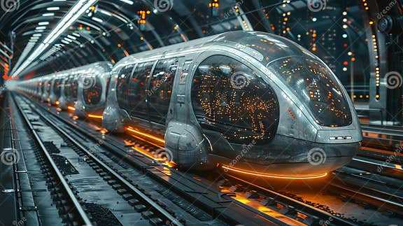 A Futuristic of Commuters in a High Speed Train, Futuristic Technology ...