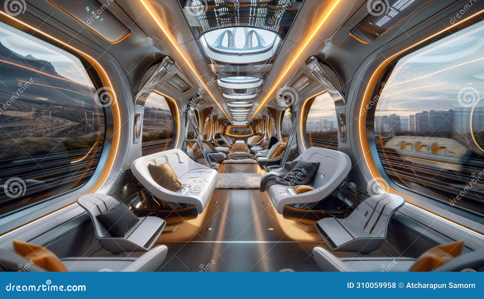 A Futuristic of Commuters in a High Speed Train, Futuristic Technology ...