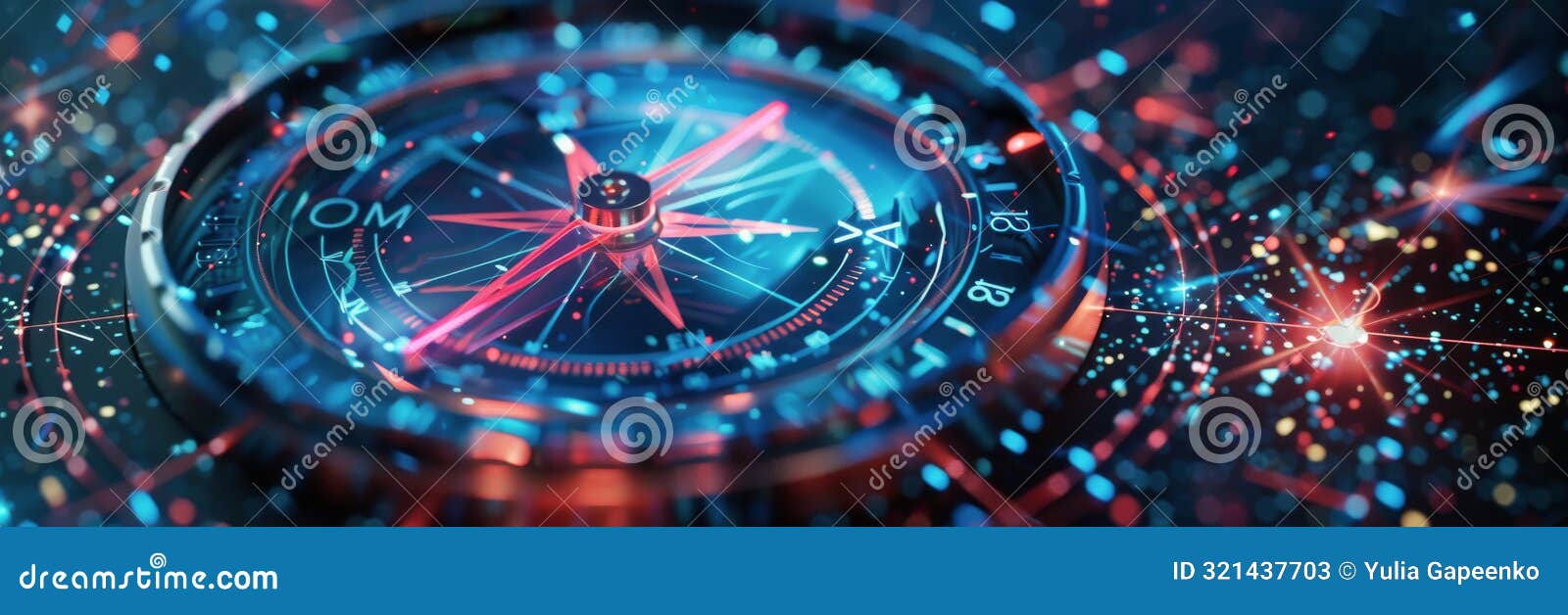 Futuristic Compass with Glowing Circuits and Lights Stock Image - Image ...