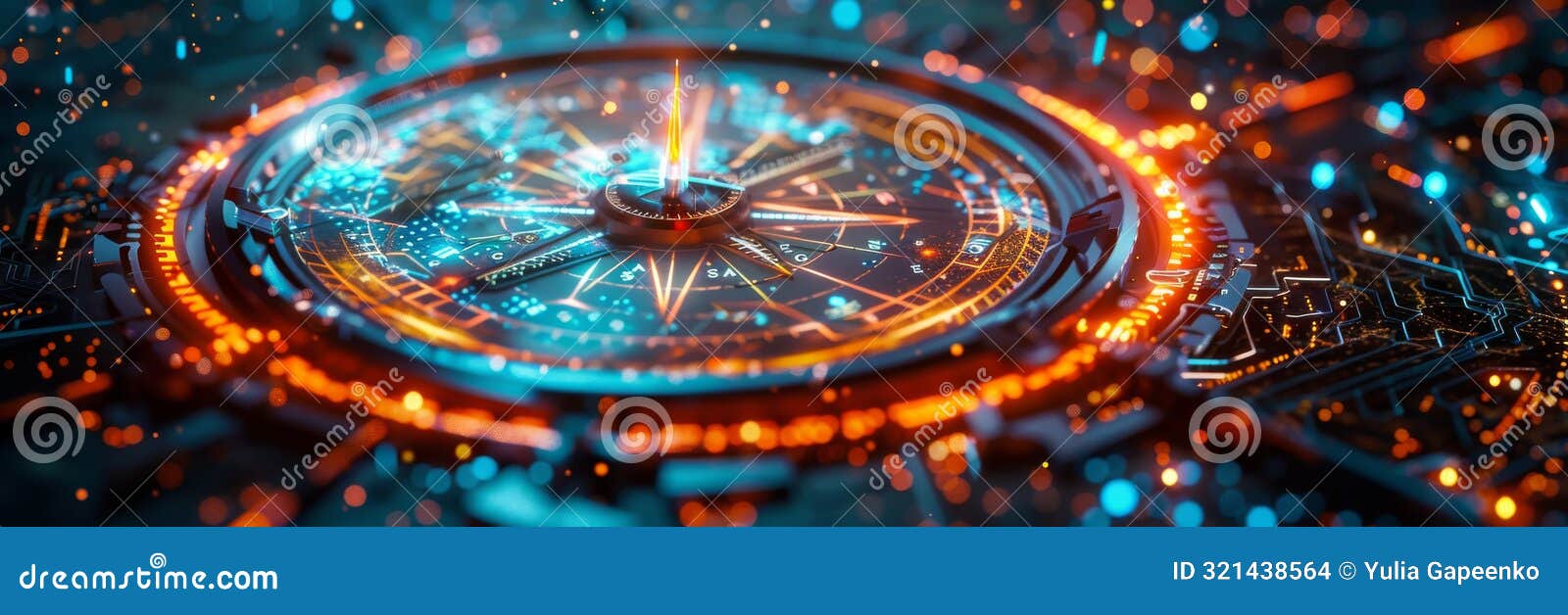 Futuristic Compass with Glowing Circuits and Lights Stock Photo - Image ...