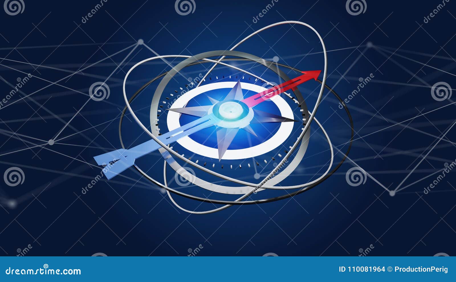 Futuristic Compass Navigation Equipement with Network Connection Stock ...