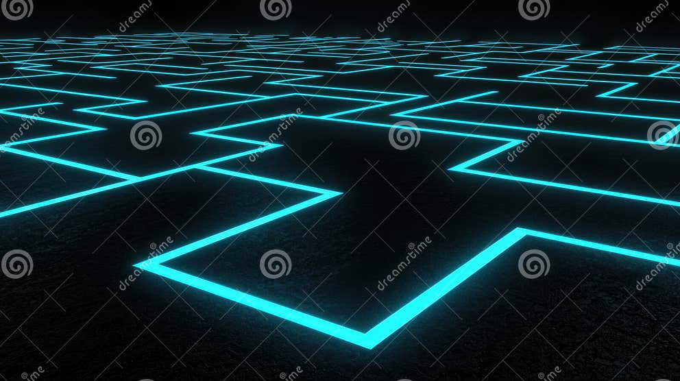 Futuristic Complex Grid of Interconnected Circuits with Neon Blue Lines ...