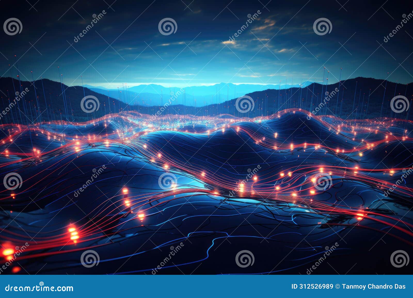 Futuristic Computer Board Network Communication Waves, AI Generated ...