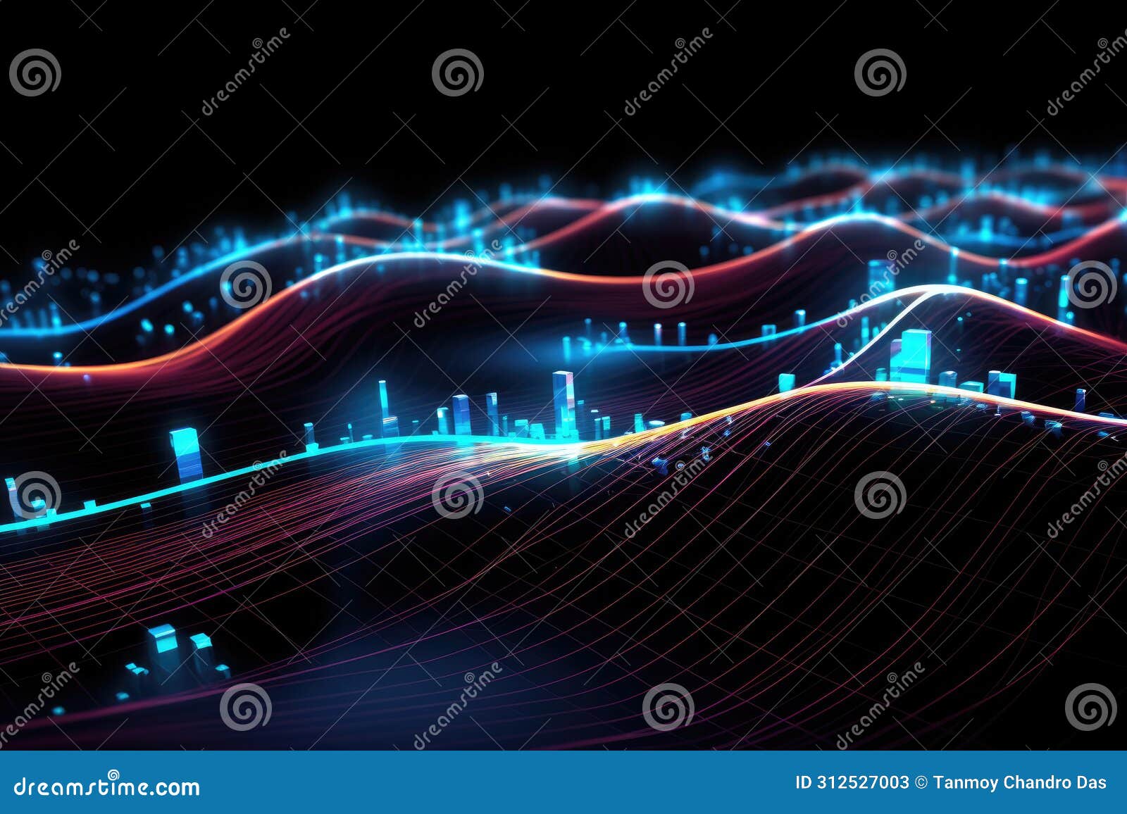 Futuristic Computer Board Network Communication Waves, AI Generated ...