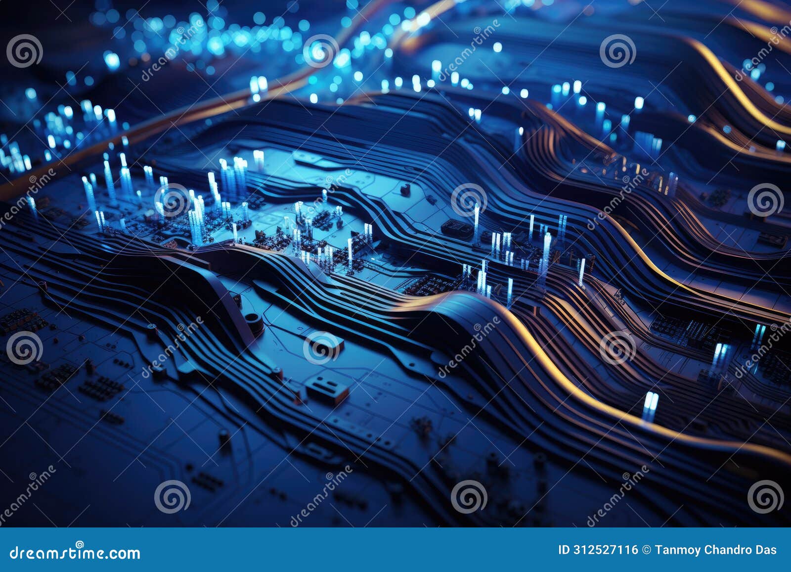 Futuristic Computer Board Network Communication Waves, AI Generated ...