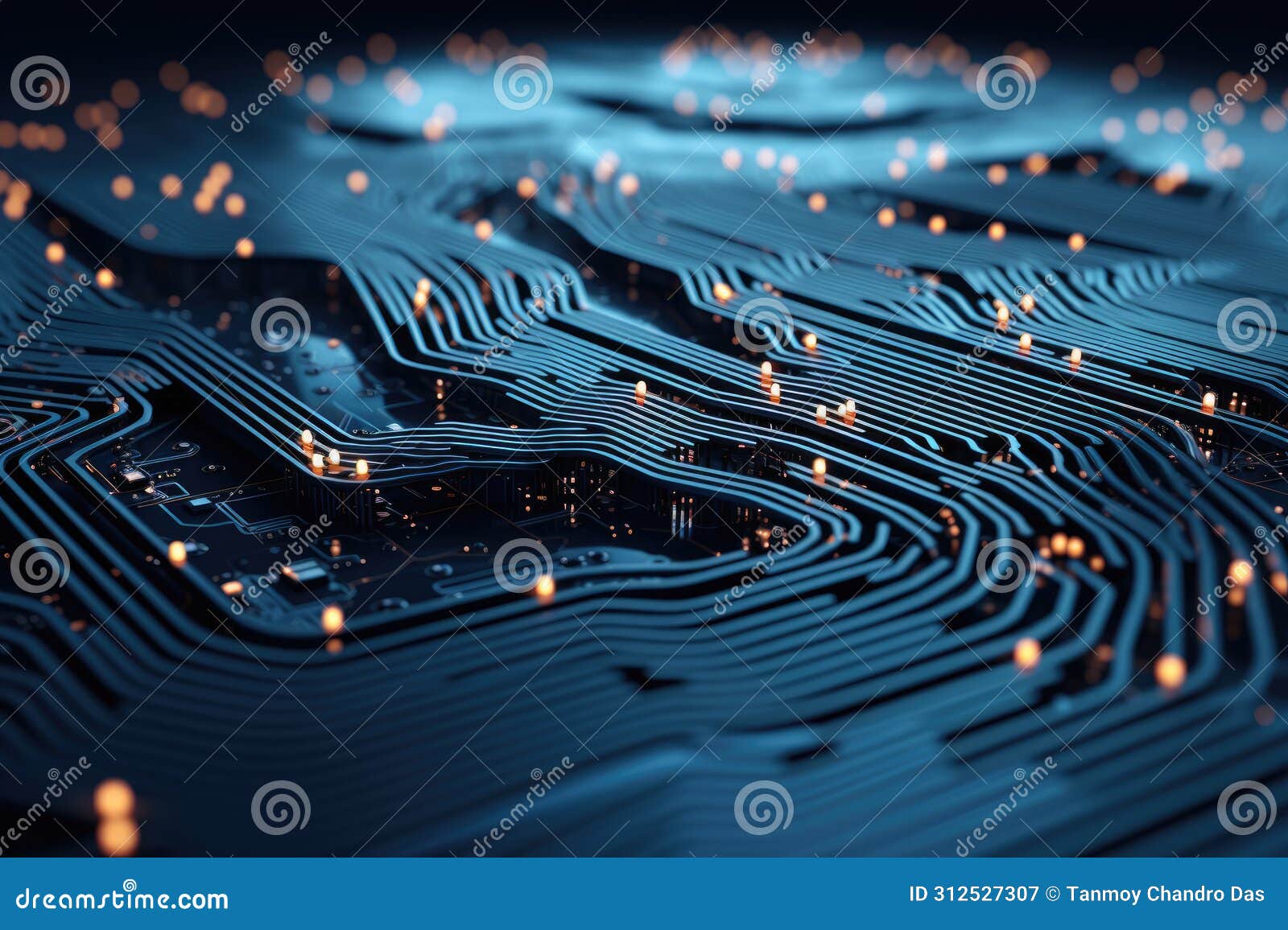 Futuristic Computer Board Network Communication Waves, AI Generated ...