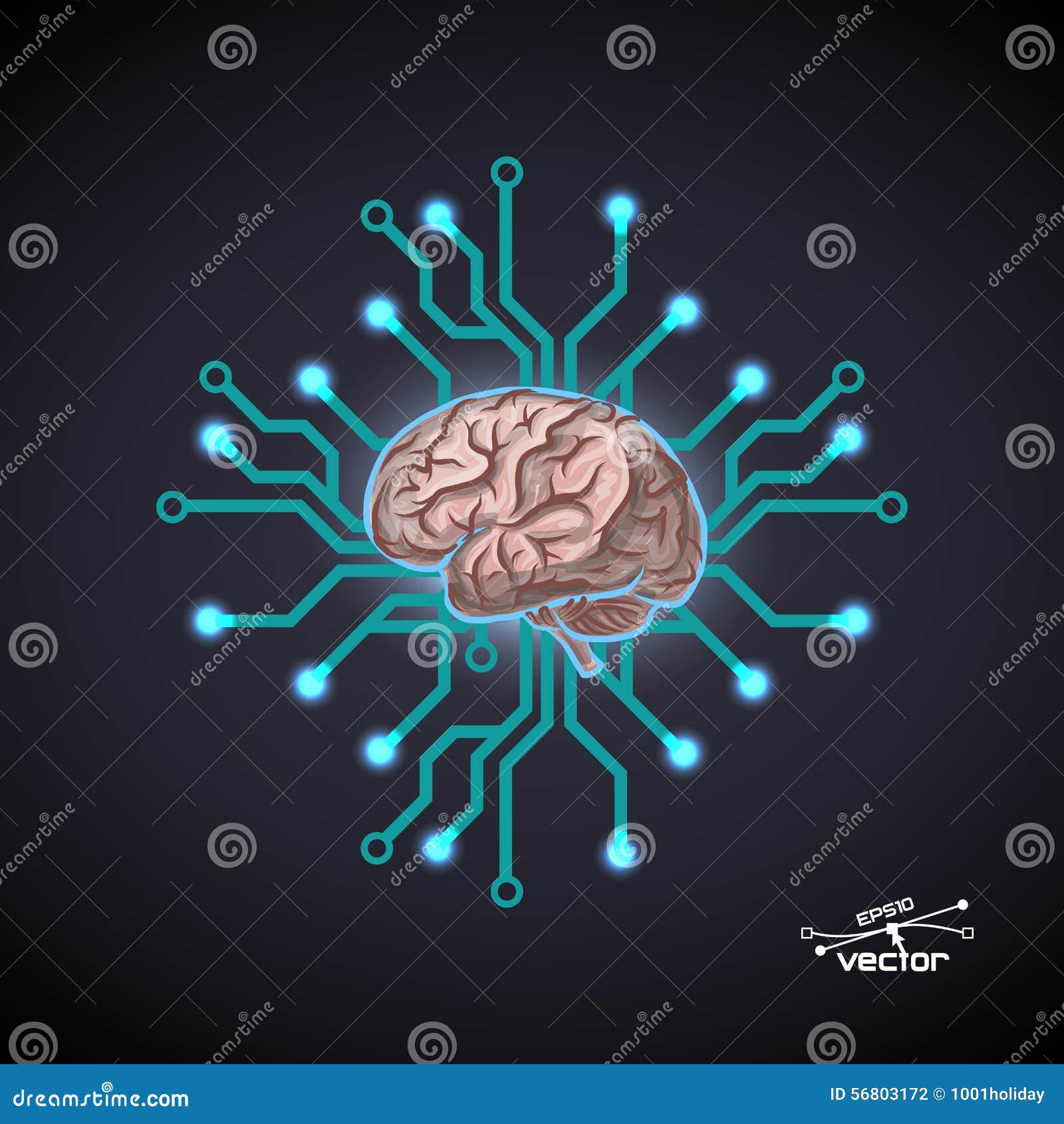 Computer Brain Head With Motherboard And Processor Cartoon Vector ...