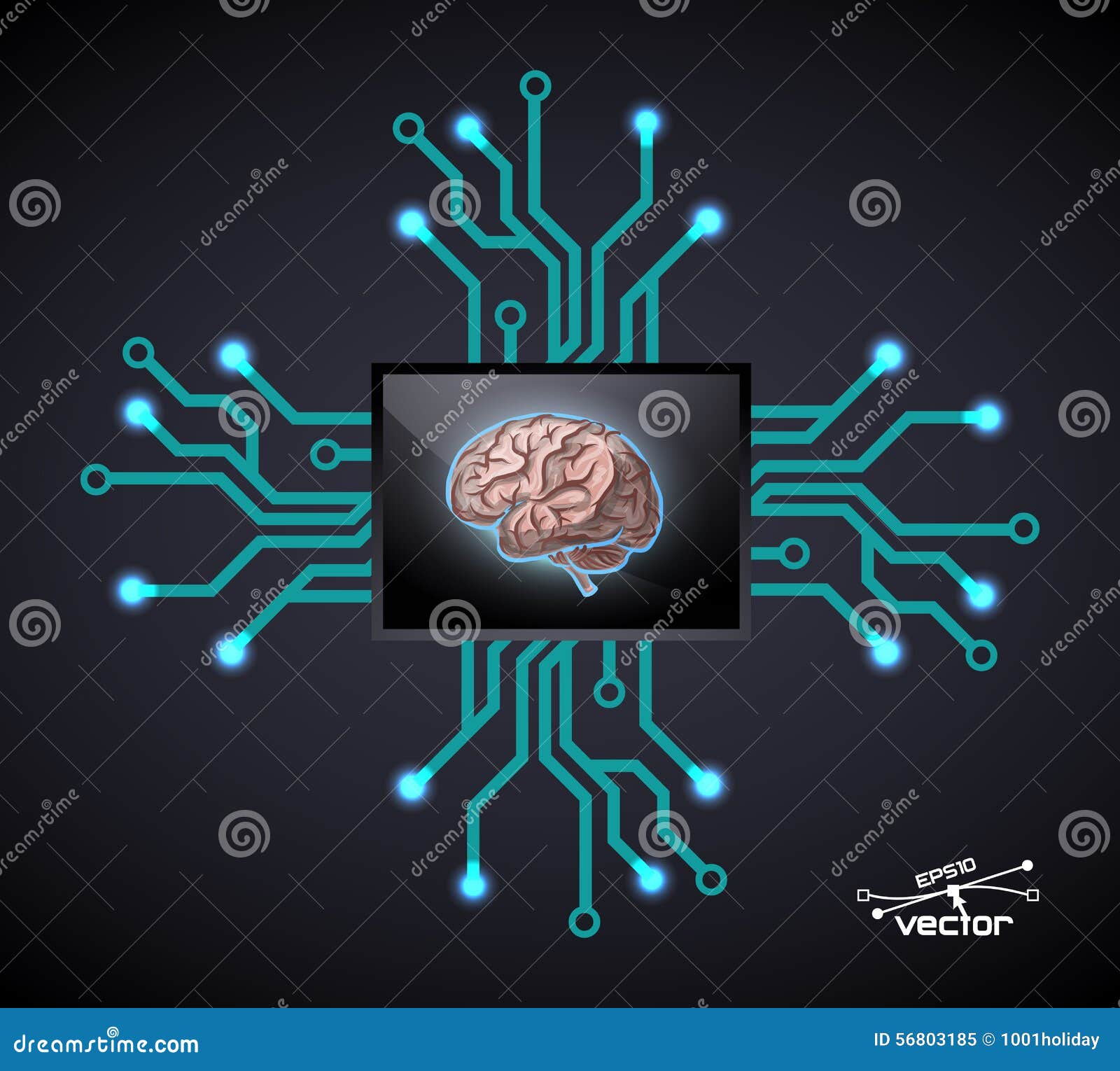 Computer Brain And Neural Networks. Electrical Impulses Brainstorming ...