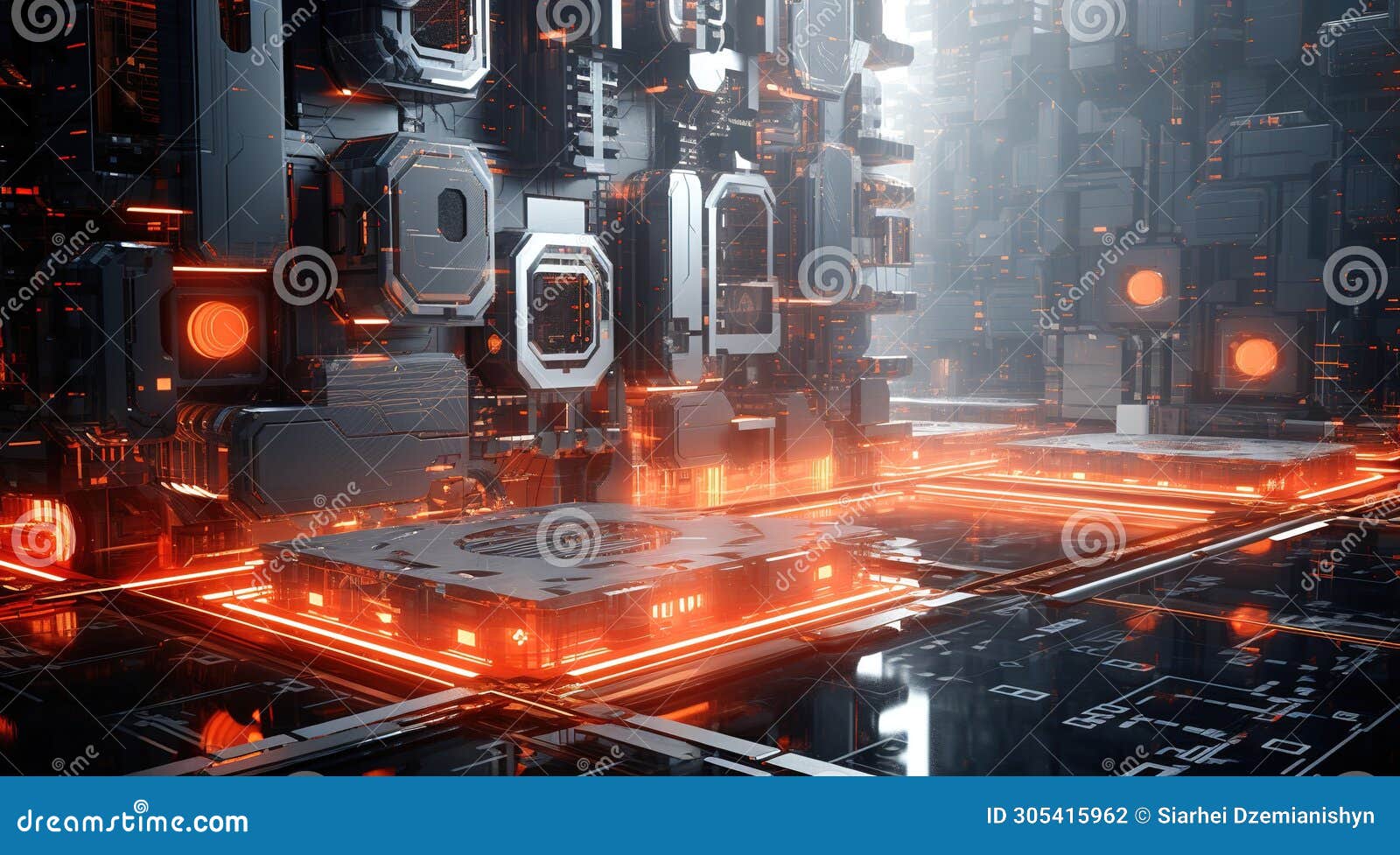 Futuristic Computer Chip with Glowing Orange Light: a Vision of ...