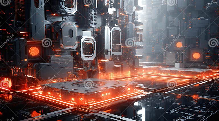 Futuristic Computer Chip with Glowing Orange Light: a Vision of ...