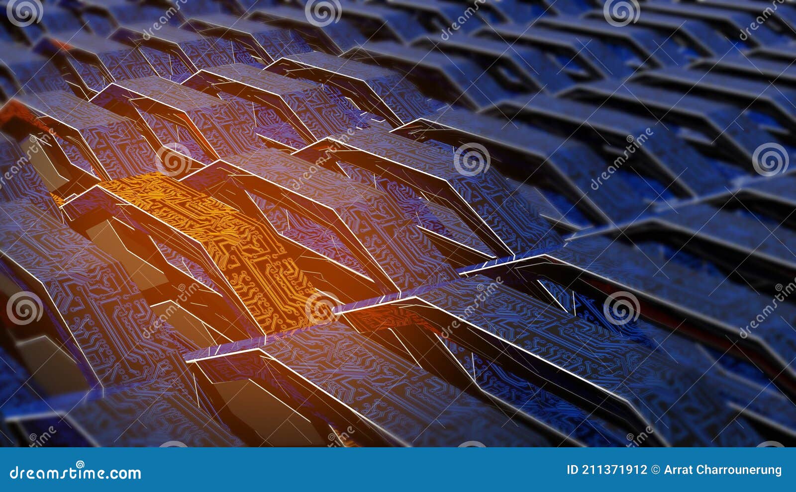 Futuristic Computer Circuit Board Illustration Render with Bokeh ...