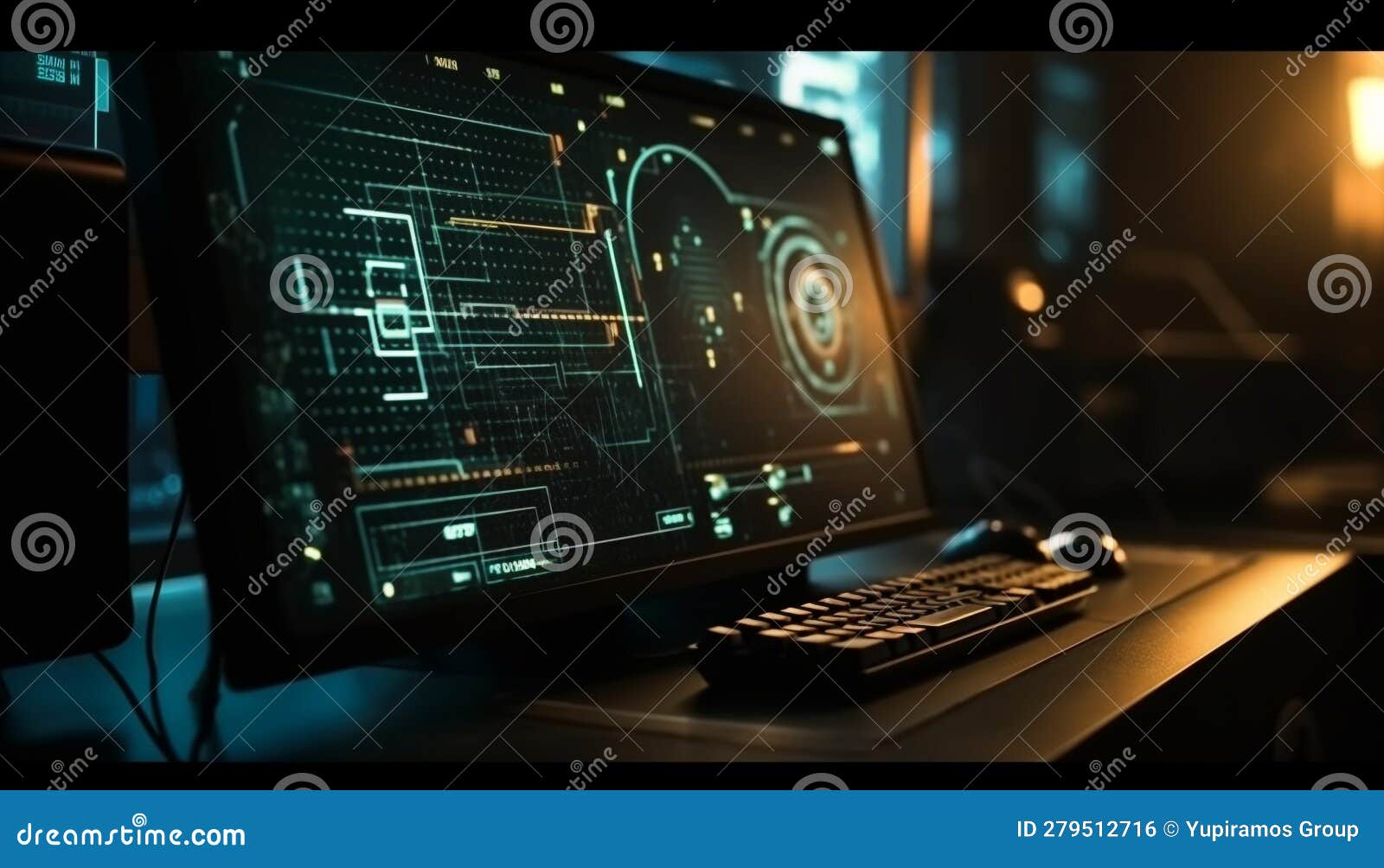 Futuristic Computer Equipment Glows Blue in Digitally Generated Image ...