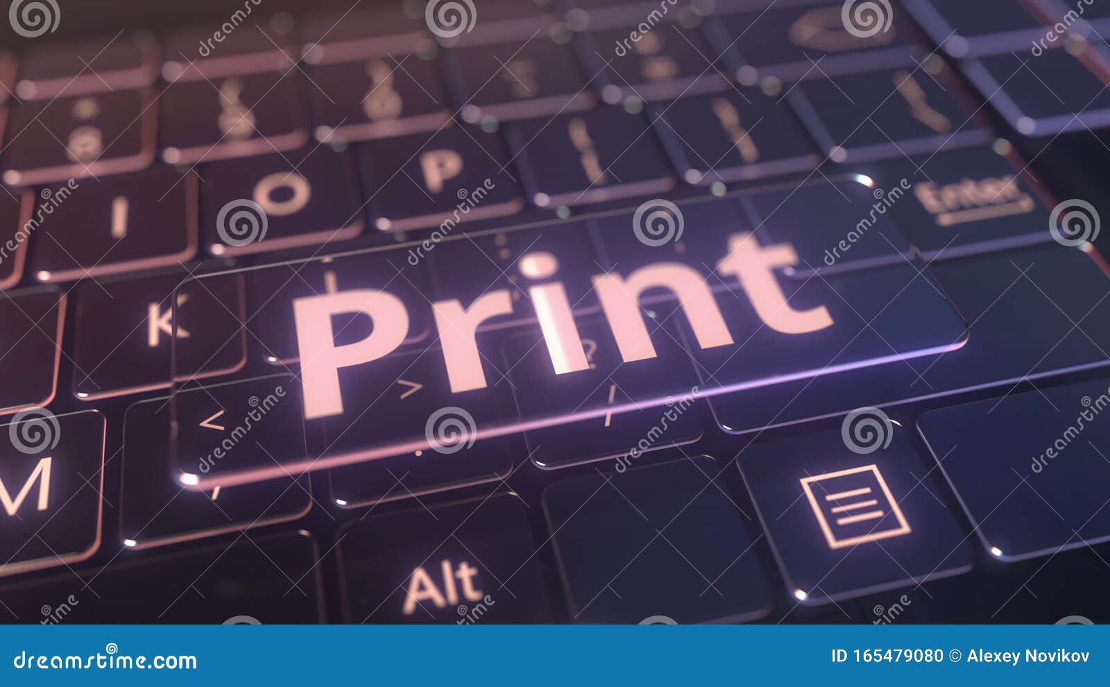 Futuristic Computer Keyboard and Transparent Print Key. Conceptual 3D ...