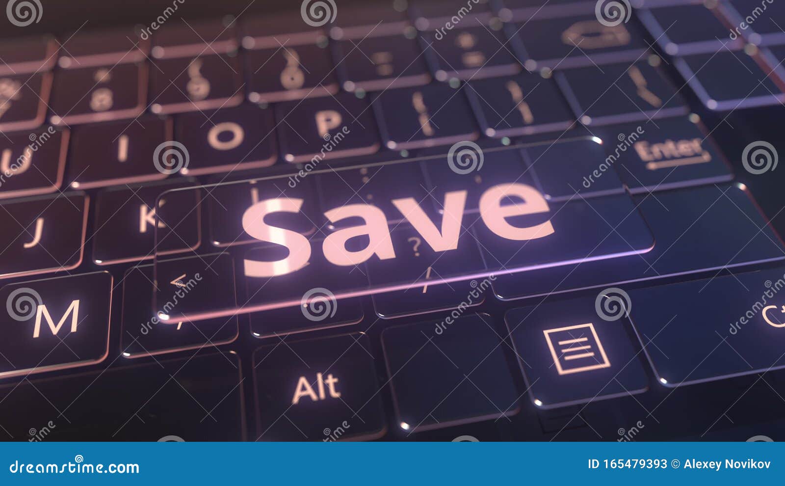 Futuristic Computer Keyboard and Transparent Save Key. Conceptual 3D ...
