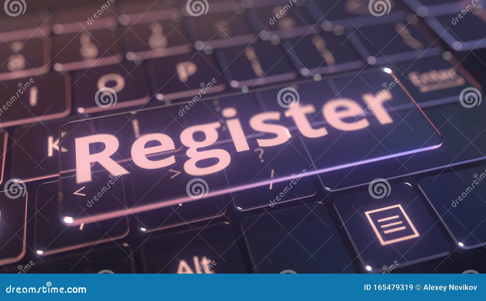 Futuristic Computer Keyboard and Transparent Register Key. Conceptual 3D Rendering Stock ...