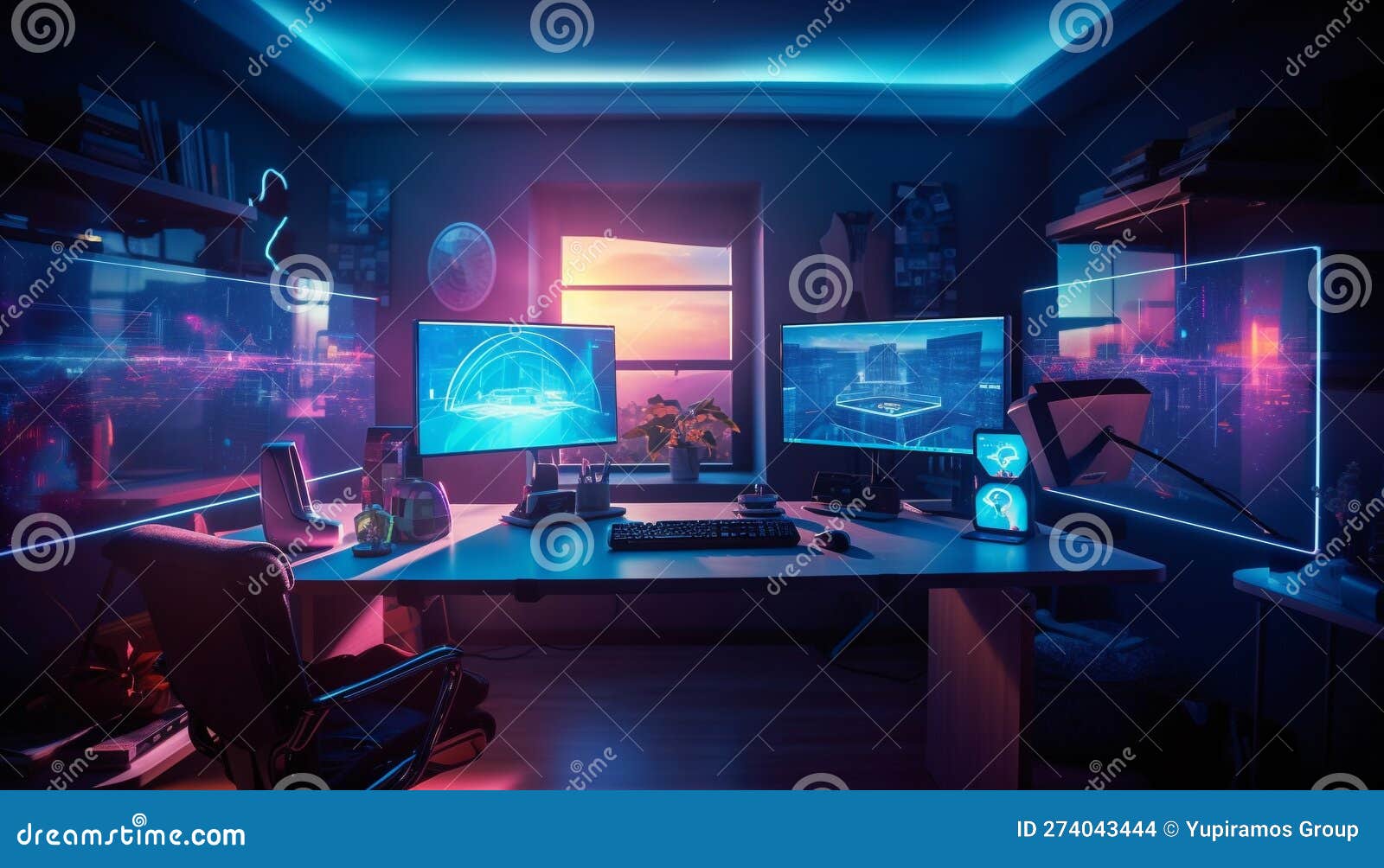 Futuristic Computer Lab with Bright Blue Lighting Generated by AI Stock ...