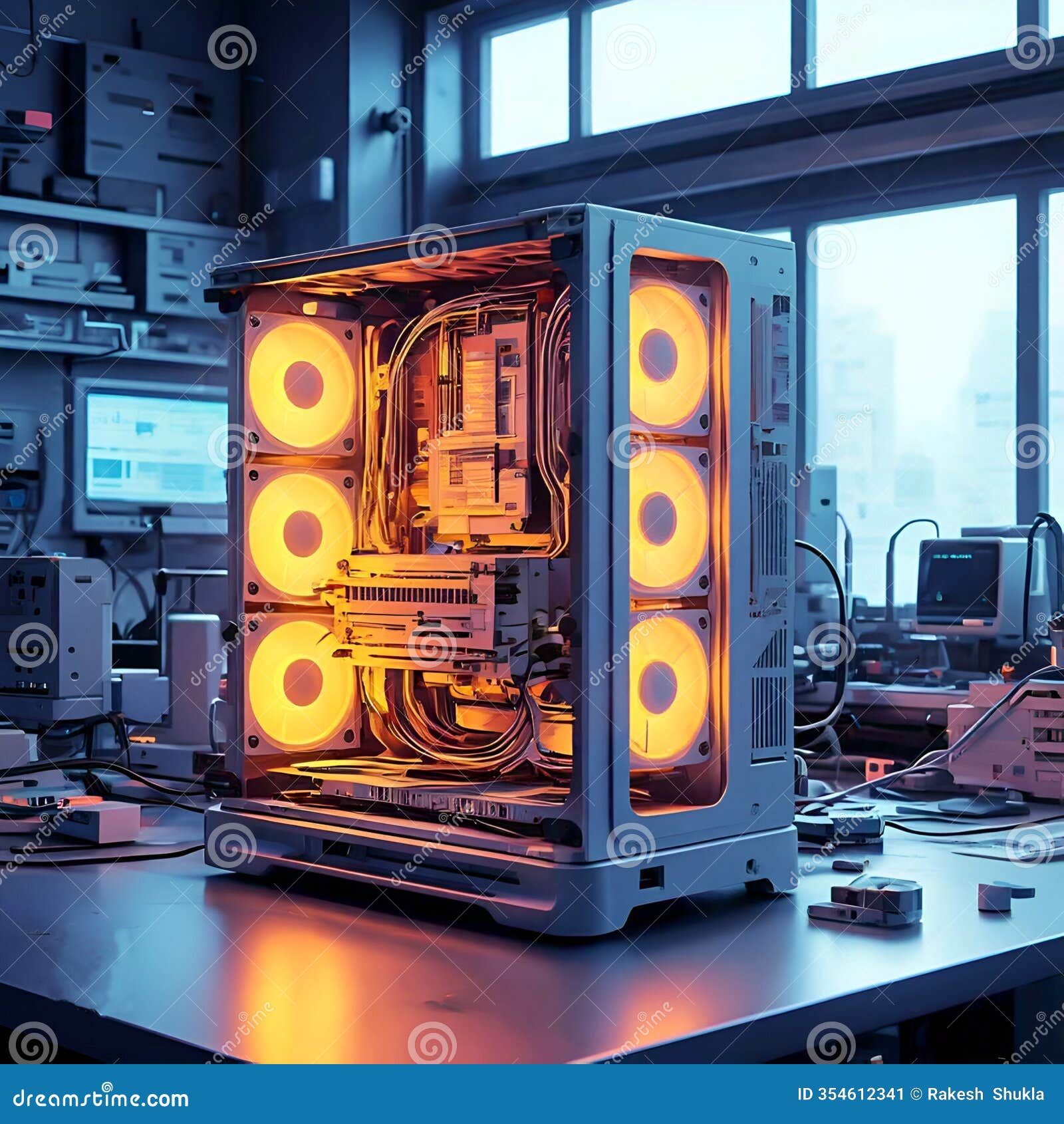 Futuristic Computer Lab with Illuminated PC Build Stock Image - Image ...