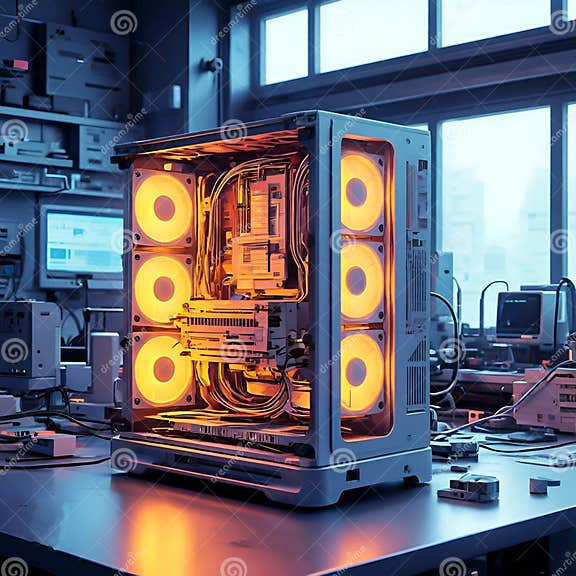 Futuristic Computer Lab with Illuminated PC Build Stock Image - Image ...