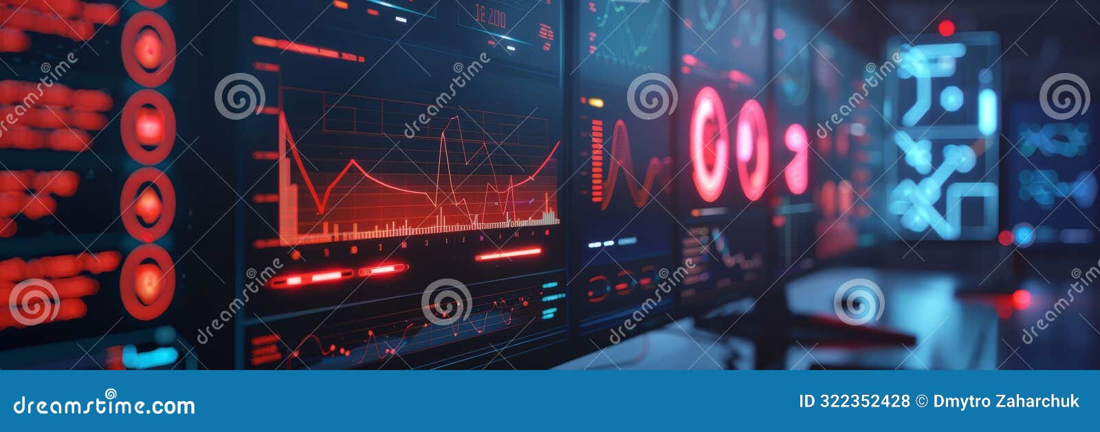 A Futuristic Computer Monitor Displaying an Abstract Network Monitoring Dashboard with Swirling ...