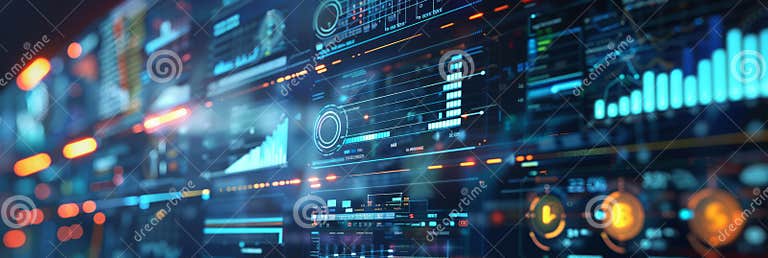A Futuristic Computer Monitor Displaying An Abstract Network Monitoring Dashboard With Swirling